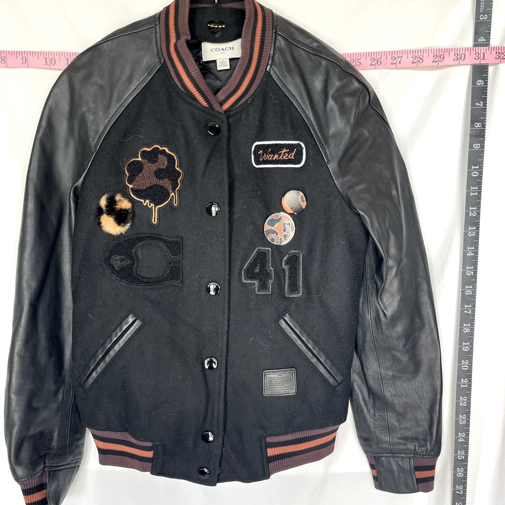 Coach Letterman Jacket Bomber Authentic Leather Wool - Gem